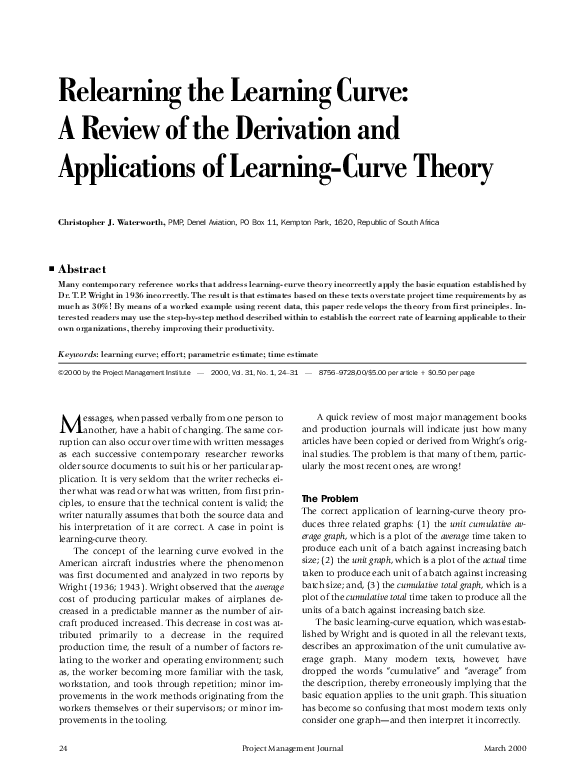(PDF) Relearning the Learning Curve: A Review of the Derivation and ...