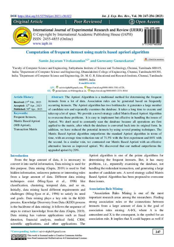 (PDF) A Computation of Frequent Itemset using Matrix Based Apriori Algorithm