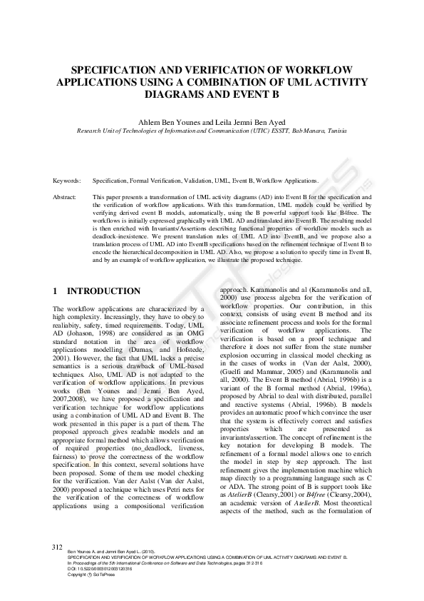 Pdf Specification And Verification Of Workflow Applications Using A 3127