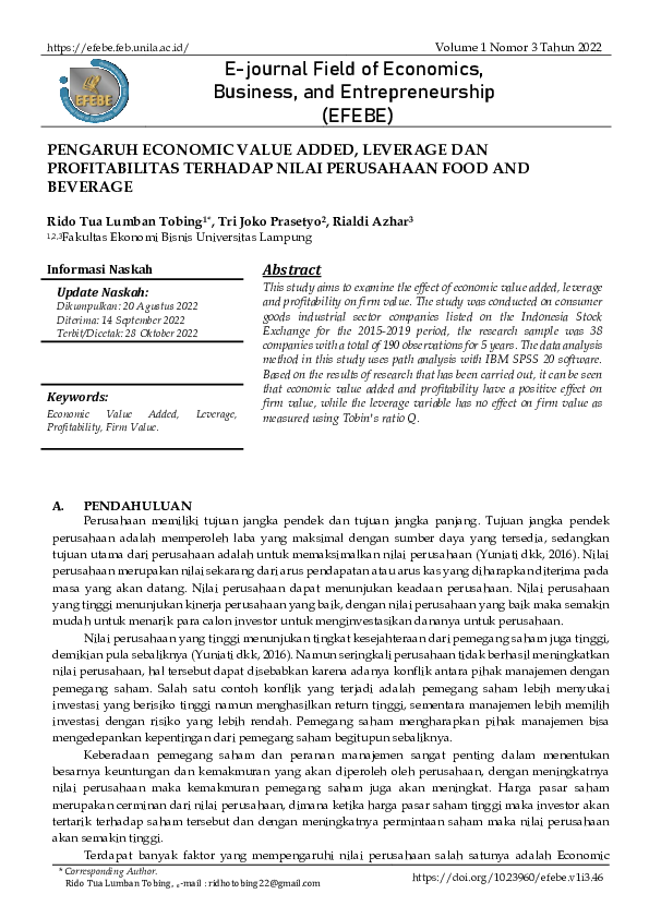 (PDF) Pengaruh Economic Value Added, Leverage dan Profitabilitas ...