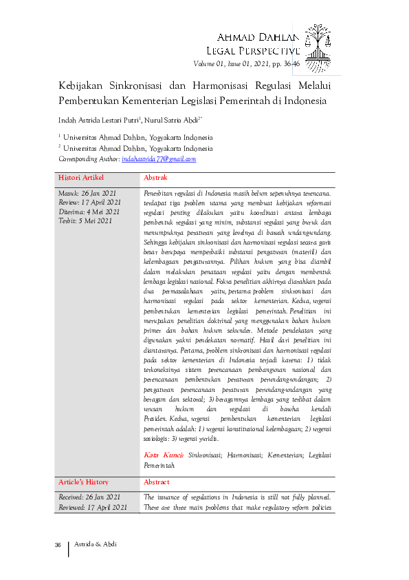 (PDF) Kebijakan Sinkronisasi dan Harmonisasi Regulasi Melalui ...