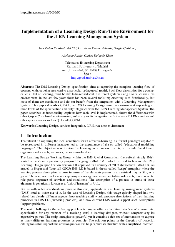 (PDF) Implementation of a Learning Design Run-Time Environment for the .LRN Learning Management ...