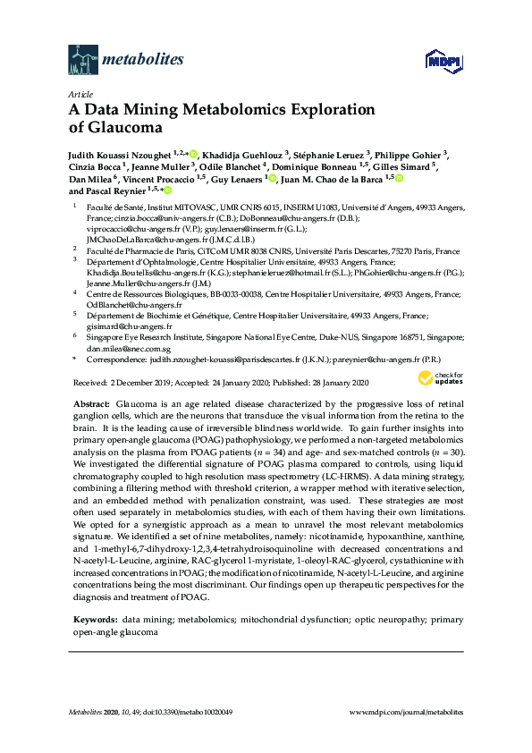(PDF) A Data Mining Metabolomics Exploration of Glaucoma | Guy Lenaers - Academia.edu