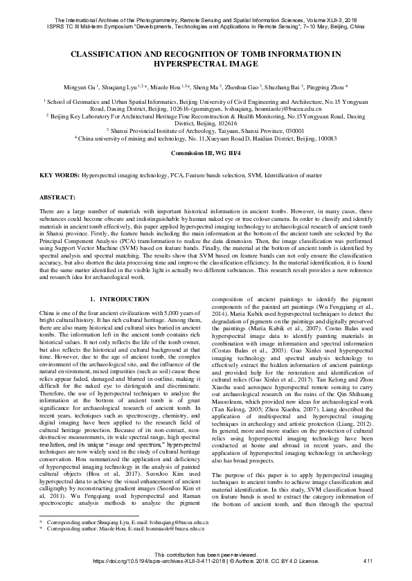(PDF) Classification and Recognition of Tomb Information in Hyperspectral Image