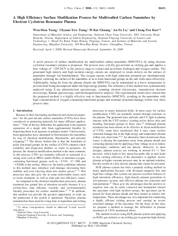 (PDF) A High Efficiency Surface Modification Process for Multiwalled Carbon Nanotubes by ...