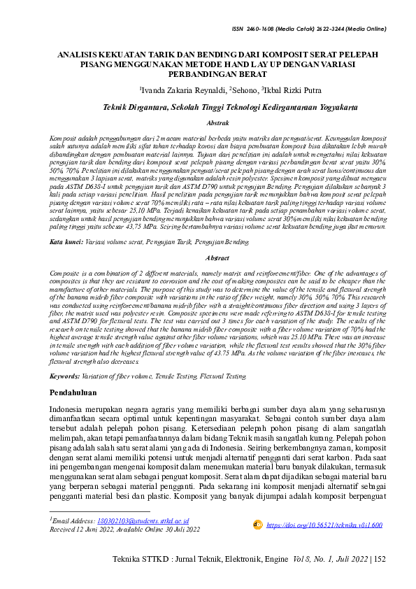 (PDF) Analisis Kekuatan Tarik Dan Bending Dari Komposit Serat Pelepah Pisang Menggunakan Metode ...