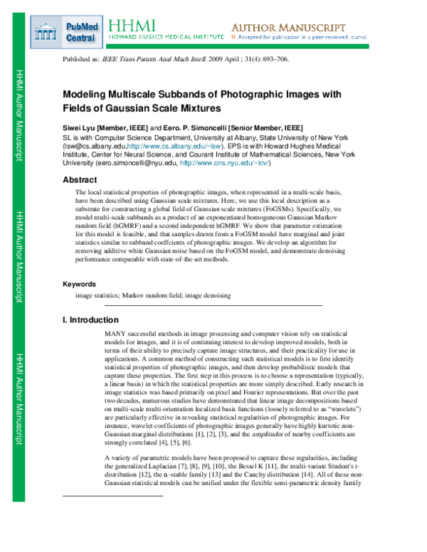 (PDF) Modeling Multiscale Subbands of Photographic Images with Fields of Gaussian Scale Mixtures