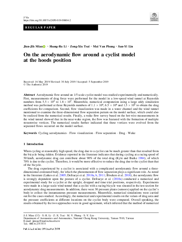 (PDF) On the aerodynamic flow around a cyclist model at the hoods position