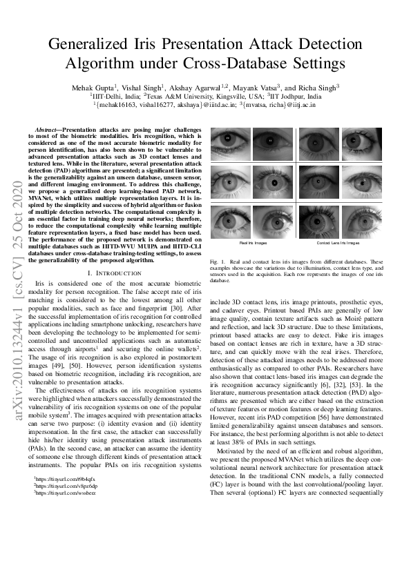 (PDF) Generalized Iris Presentation Attack Detection Algorithm under Cross-Database Settings ...