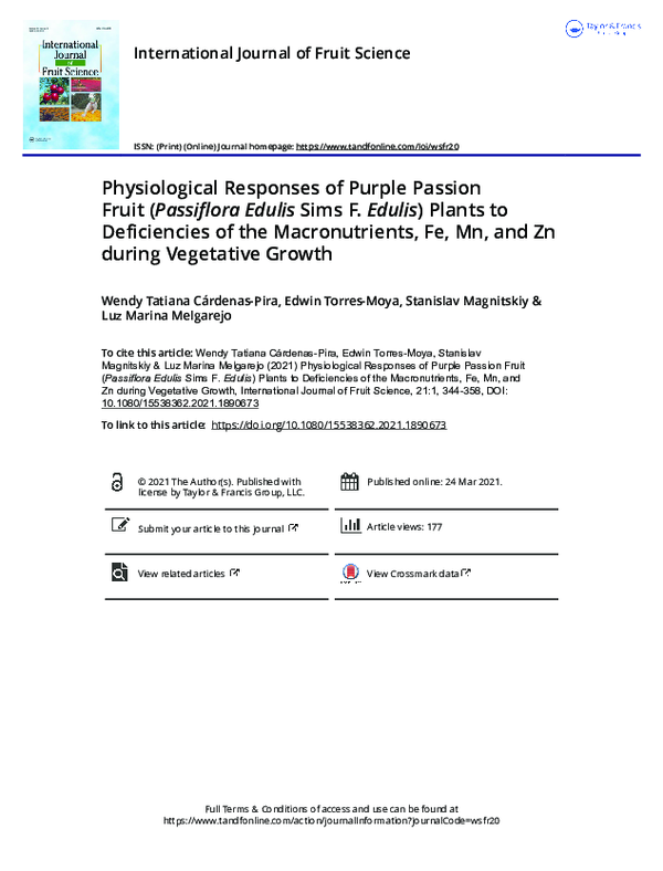 (PDF) Physiological Responses of Purple Passion Fruit (Passiflora Edulis Sims F. Edulis) Plants ...
