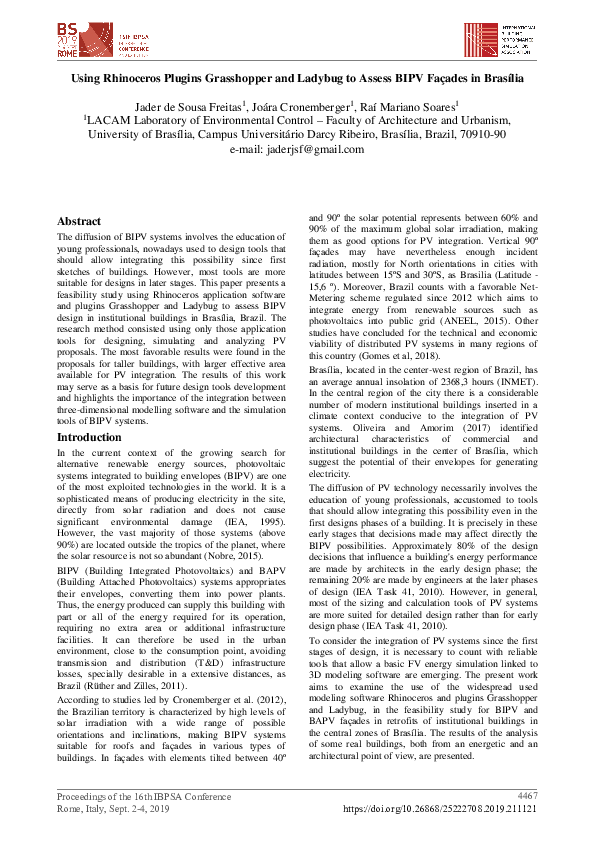 (PDF) Using Rhinoceros Plugins Grasshopper and Ladybug to Assess BIPV ...