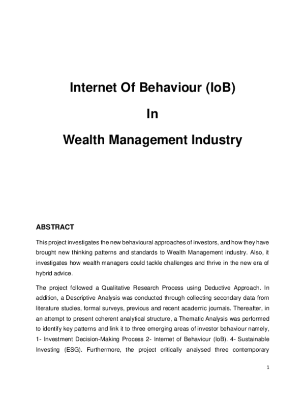 (PDF) Internet Of Behaviour (IoB) in Wealth Management