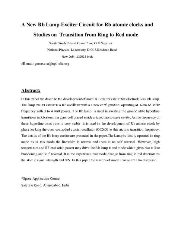 (PDF) A New Rb Lamp Exciter Circuit for Rb atomic clocks and Studies on ...