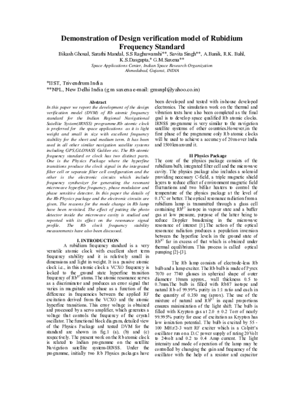 (PDF) Demonstration of Design Verification Model of Rubidium Frequency ...