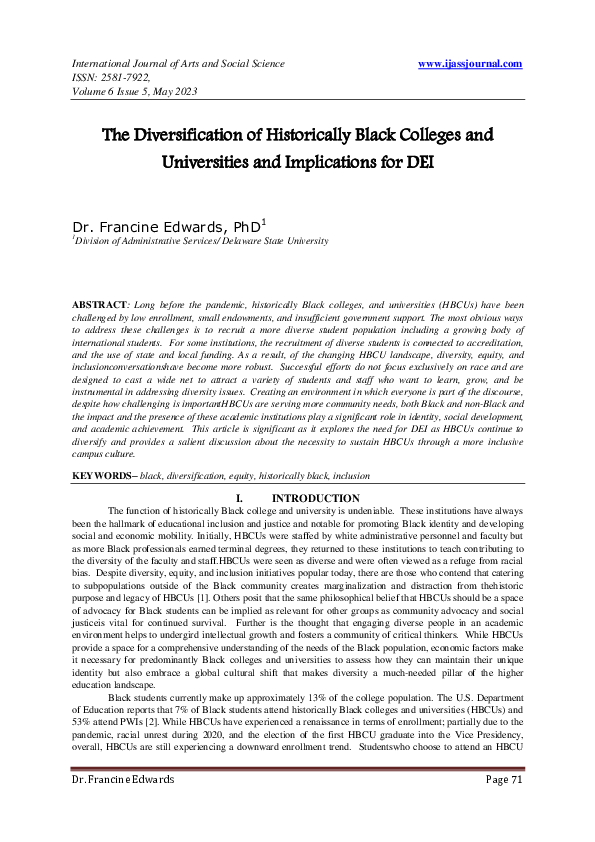 (PDF) The Diversification of Historically Black Colleges and ...