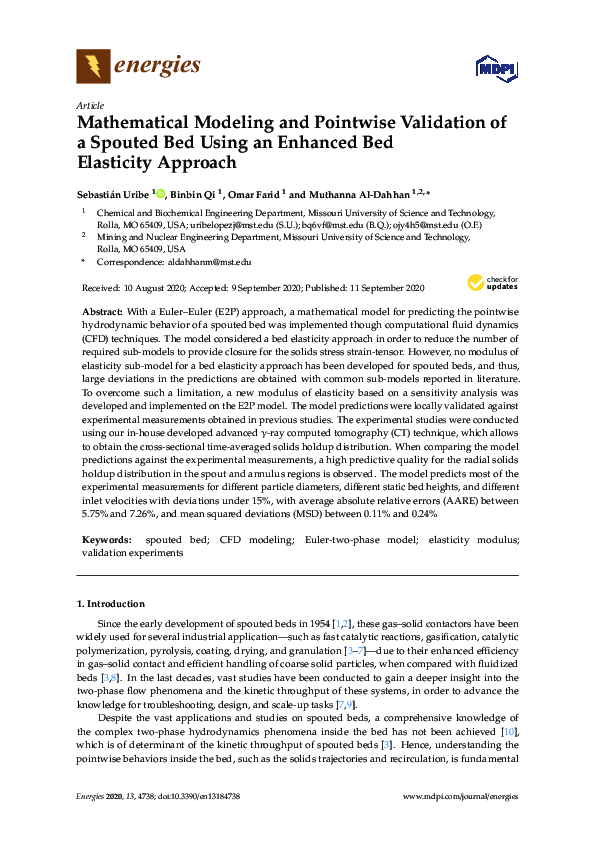 (PDF) Mathematical Modeling and Pointwise Validation of a Spouted Bed Using an Enhanced Bed ...