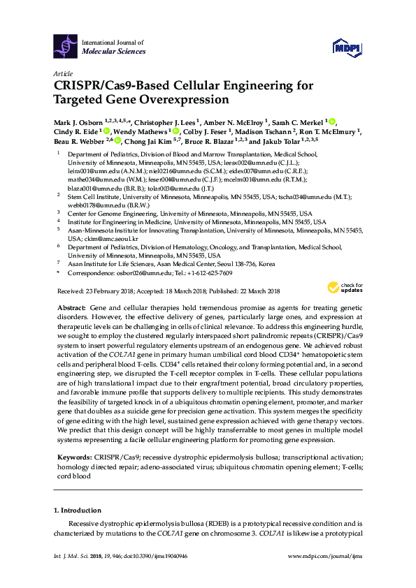 (PDF) CRISPR/Cas9-Based Cellular Engineering for Targeted Gene ...