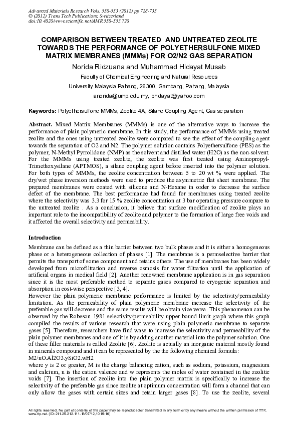 Pdf Comparison Between Treated And Untreated Zeolite Towards The