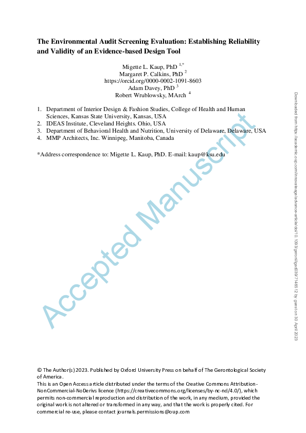 (PDF) The Environmental Audit Screening Evaluation: Establishing Reliability and Validity of an ...