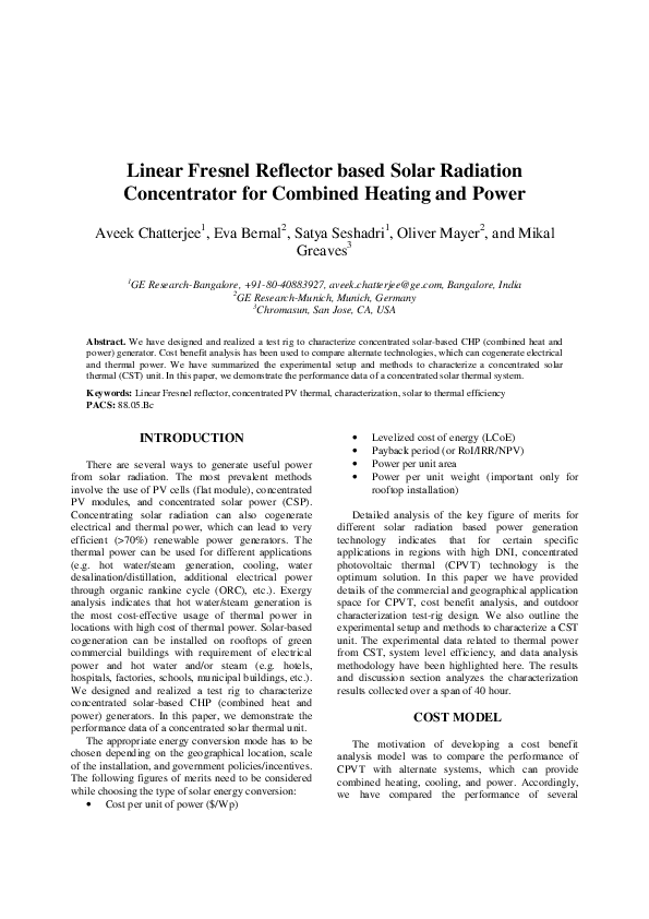 (PDF) Linear Fresnel Reflector based Solar Radiation Concentrator for ...