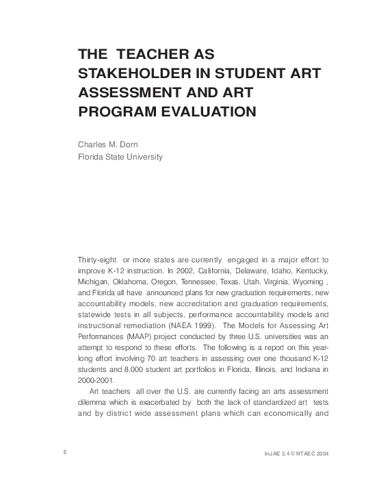 (PDF) The Teacher as Stakeholder in Student Art Assessment and Art ...