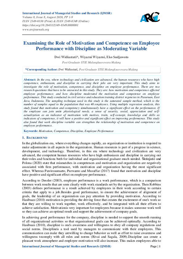 (PDF) Examining the Role of Motivation and Competence on Employee ...