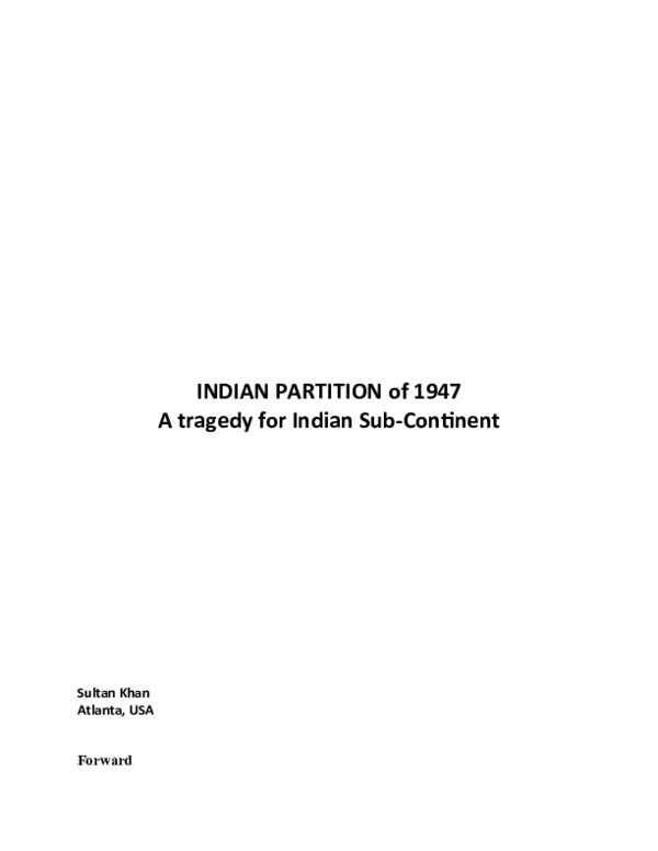 (DOC) INDIAN PARTITION of 1947 - A tragedy for Indian Sub-Continent