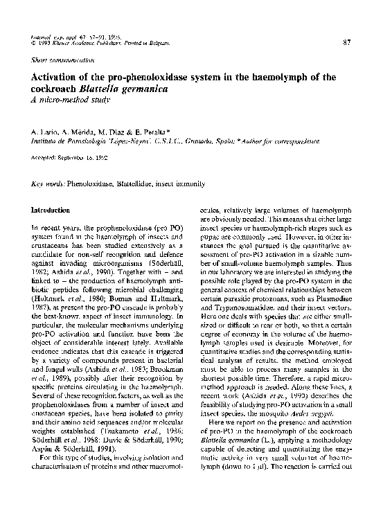 (PDF) Activation of the pro-phenoloxidase system in the haemolymph of ...
