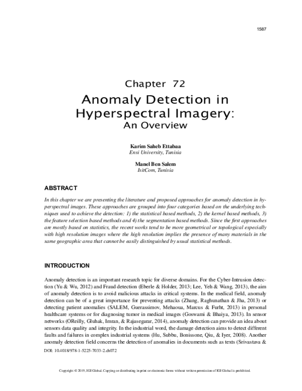 Pdf Anomaly Detection In Hyperspectral Imagery An Overview