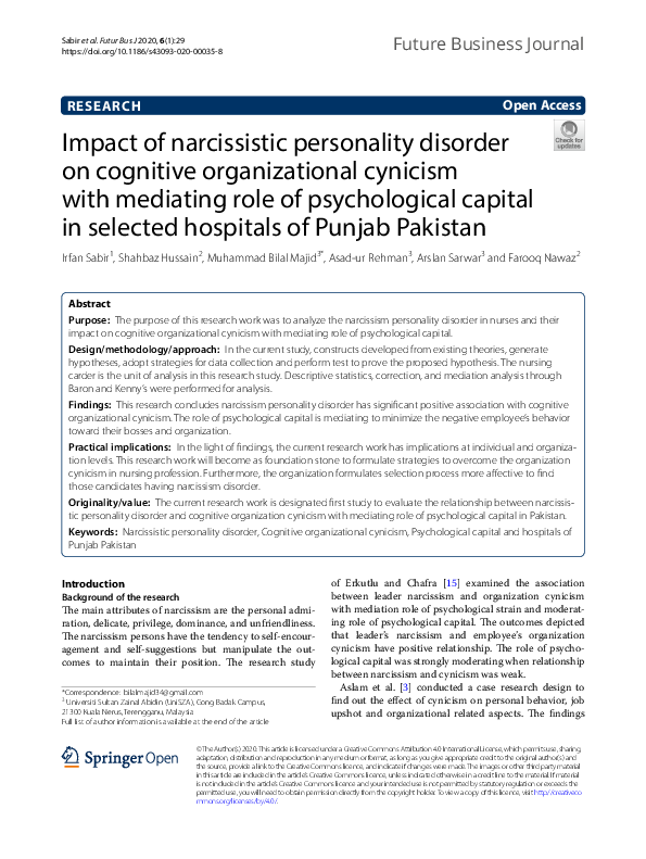 (PDF) Impact of narcissistic personality disorder on cognitive ...
