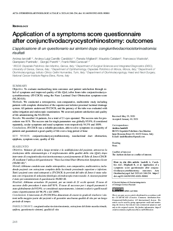 (PDF) Application of a symptoms score questionnaire after ...
