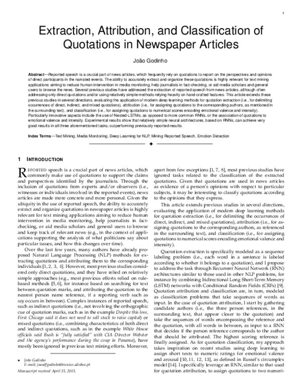 (PDF) Extraction, Attribution, and Classification of Quotations in ...