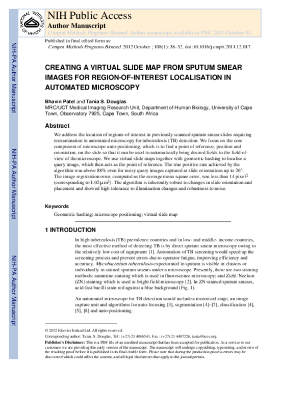 (PDF) Creating a virtual slide map from sputum smear images for region-of-interest localisation ...
