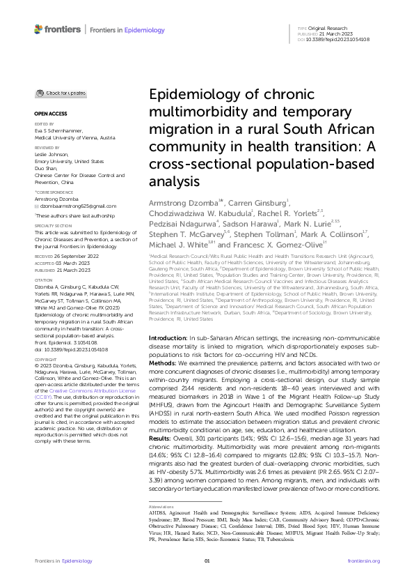 (PDF) Epidemiology of chronic multimorbidity and temporary migration in a rural South African ...