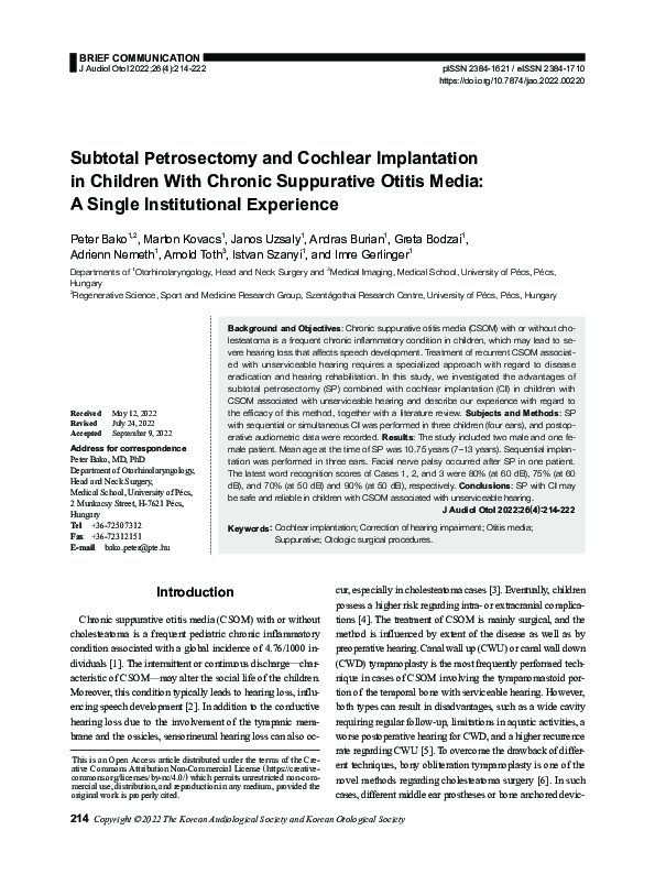(PDF) Subtotal Petrosectomy and Cochlear Implantation in Children With ...