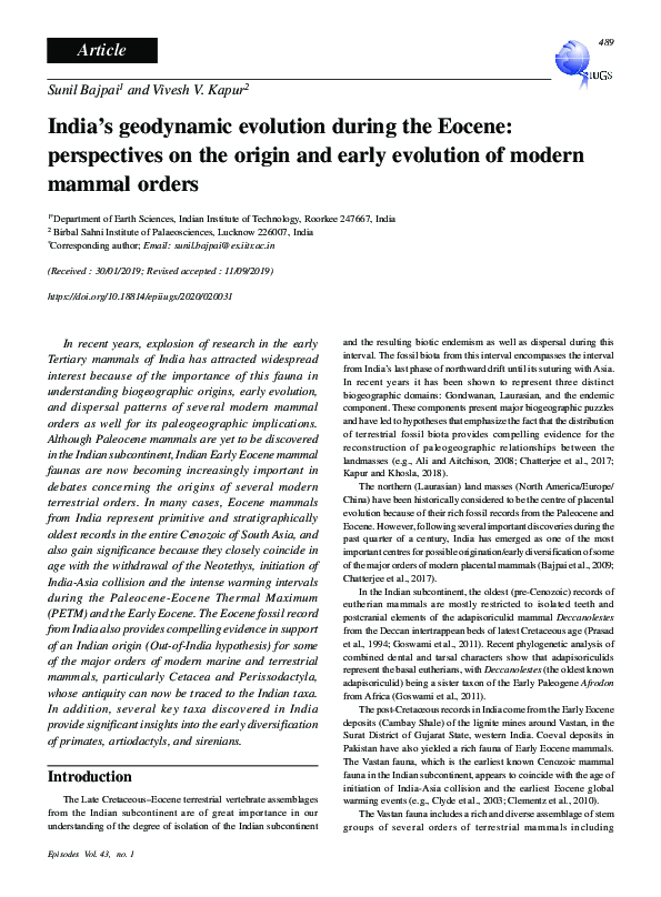 (PDF) India’s geodynamic evolution during the Eocene: perspectives on ...