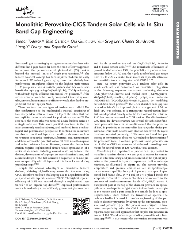 (PDF) Monolithic Perovskite-CIGS Tandem Solar Cells via In Situ Band Gap Engineering