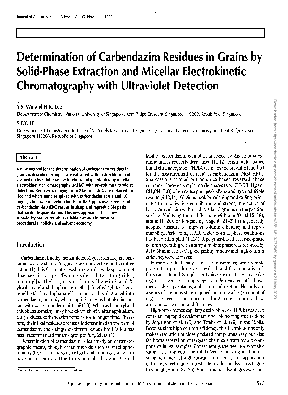 (PDF) Determination of Carbendazim Residues in Grains by Solid-Phase ...