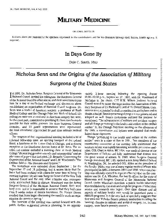 (PDF) Nicholas Senn and the Origins of the Association of Military ...