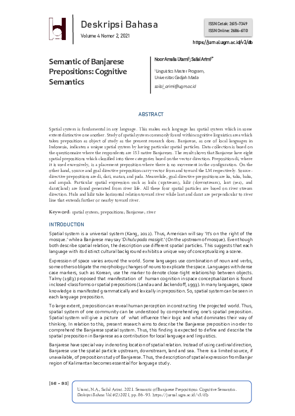 (PDF) Semantic of Banjarese Prepositions: Cognitive Semantics