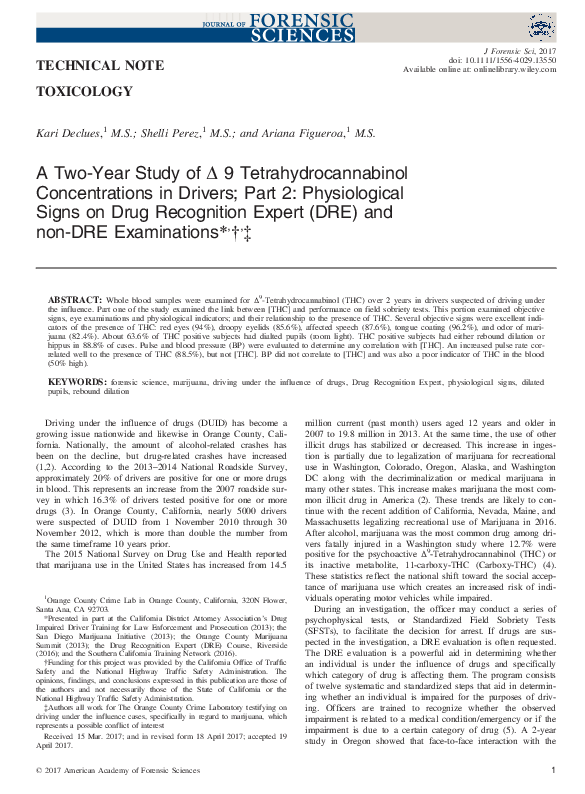 (PDF) A Two‐Year Study of Δ 9 Tetrahydrocannabinol Concentrations in ...