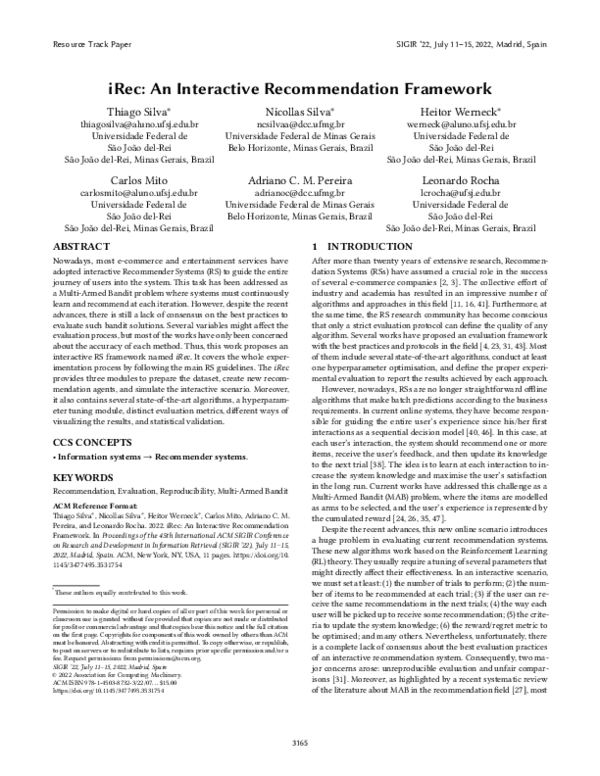 (PDF) iRec: An Interactive Recommendation Framework