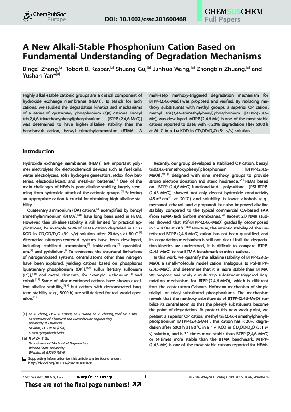 (PDF) A New Alkali-Stable Phosphonium Cation Based on Fundamental ...