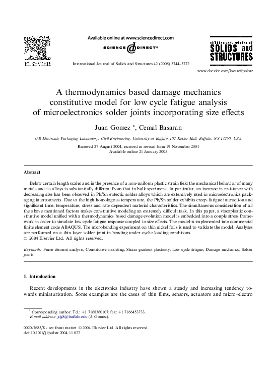 (PDF) A thermodynamics based damage mechanics constitutive model for low cycle fatigue analysis ...