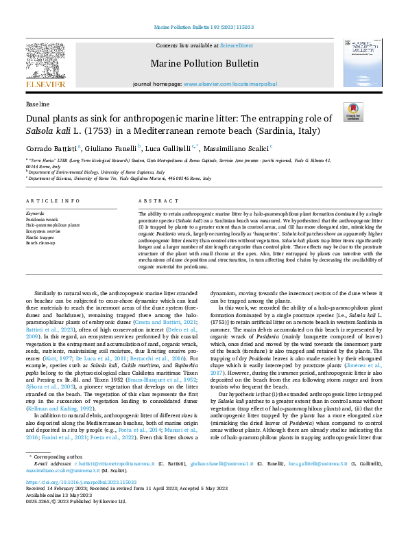(PDF) Dunal plants as sink for anthropogenic marine litter: The ...
