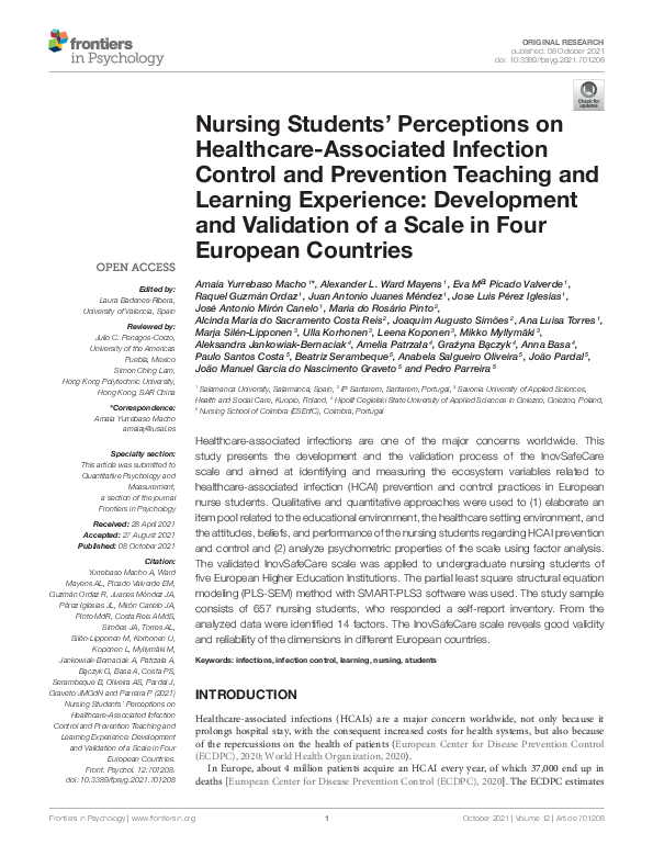 (PDF) Nursing Students' Perceptions on Healthcare-Associated Infection Control and Prevention ...