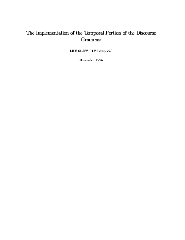 (PDF) The implementation of the temporal portion of the discourse grammar