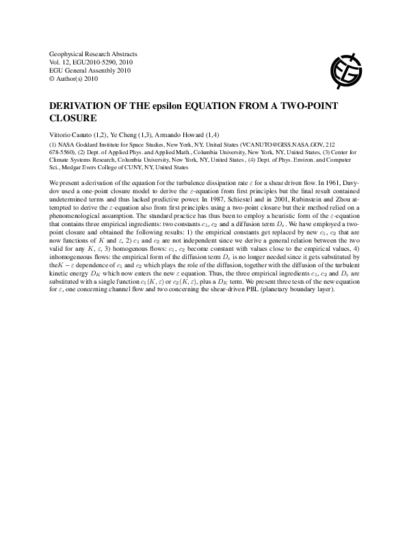 (PDF) Derivation of the epsilon Equation from a Two-Point Closure