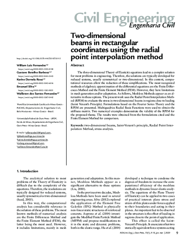 Pdf Two Dimensional Beams In Rectangular Coordinates Using The Radial Point Interpolation Method