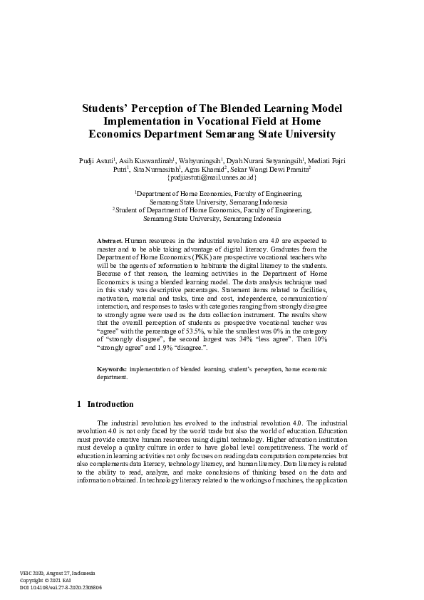 (PDF) Students’ Perception of The Blended Learning Model Implementation in Vocational Field at ...